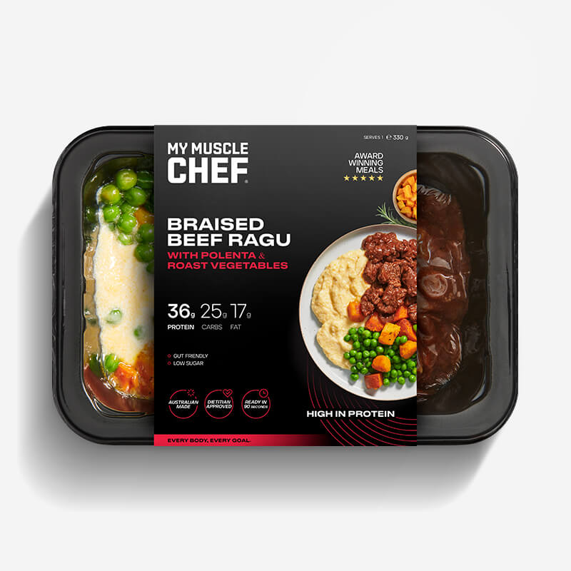 My Muscle Chef - Braised Beef Ragu With Polenta & Roast Vegetables ...