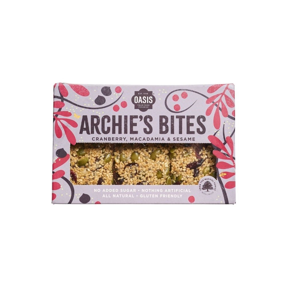 Oasis - Archie's Bites - Cranberry, Macadamia & Sesame Box 240g – Ding ...